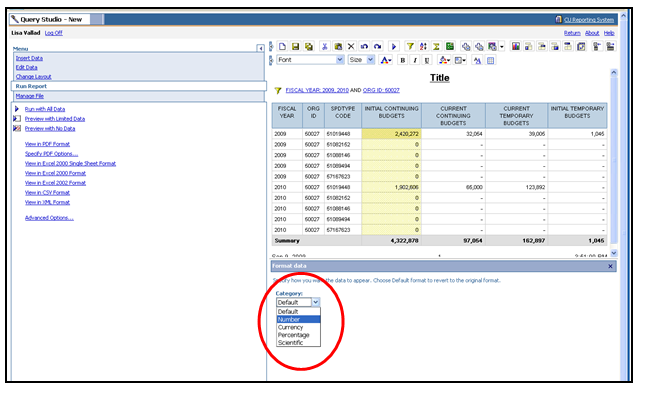Query Studio Formatting a Report | University of Colorado